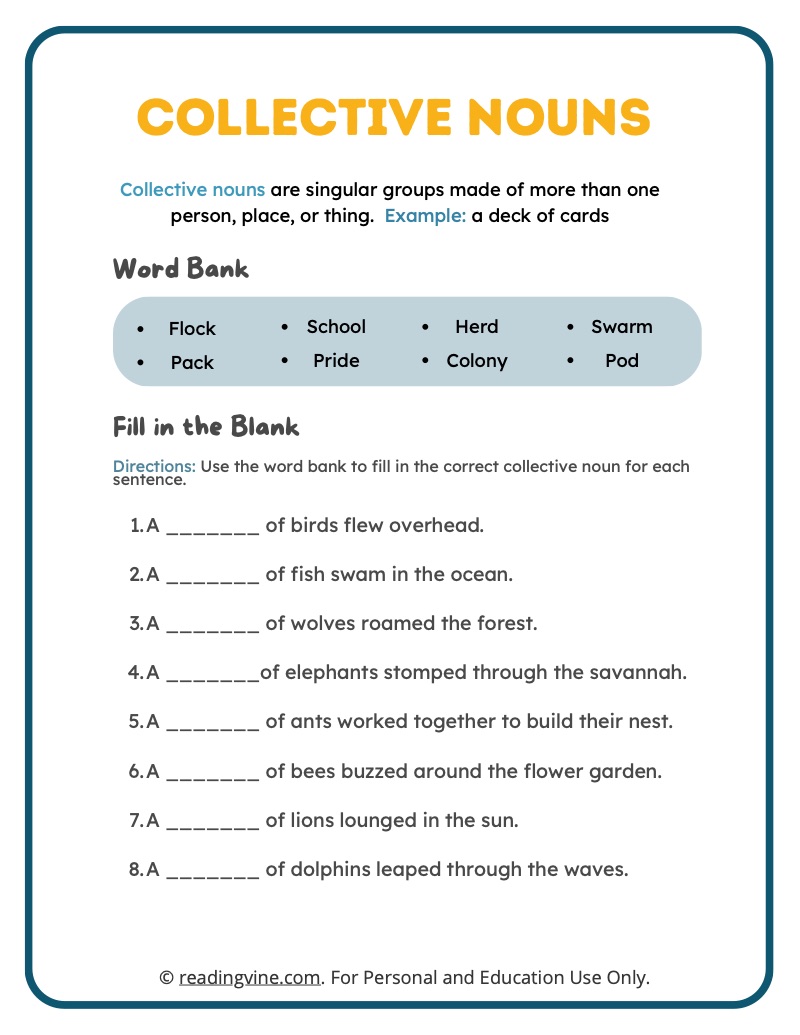 Collective Nouns Worksheets Prntbl concejomunicipaldechinu gov co