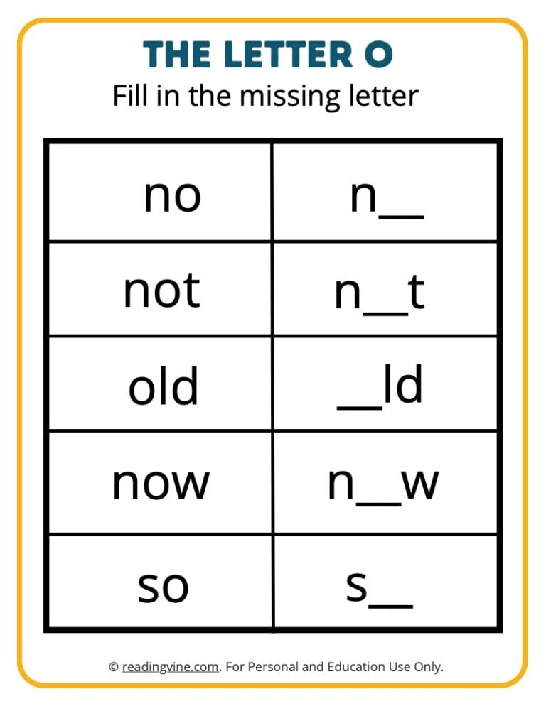 Fill in the missing letter O Image - ReadingVine