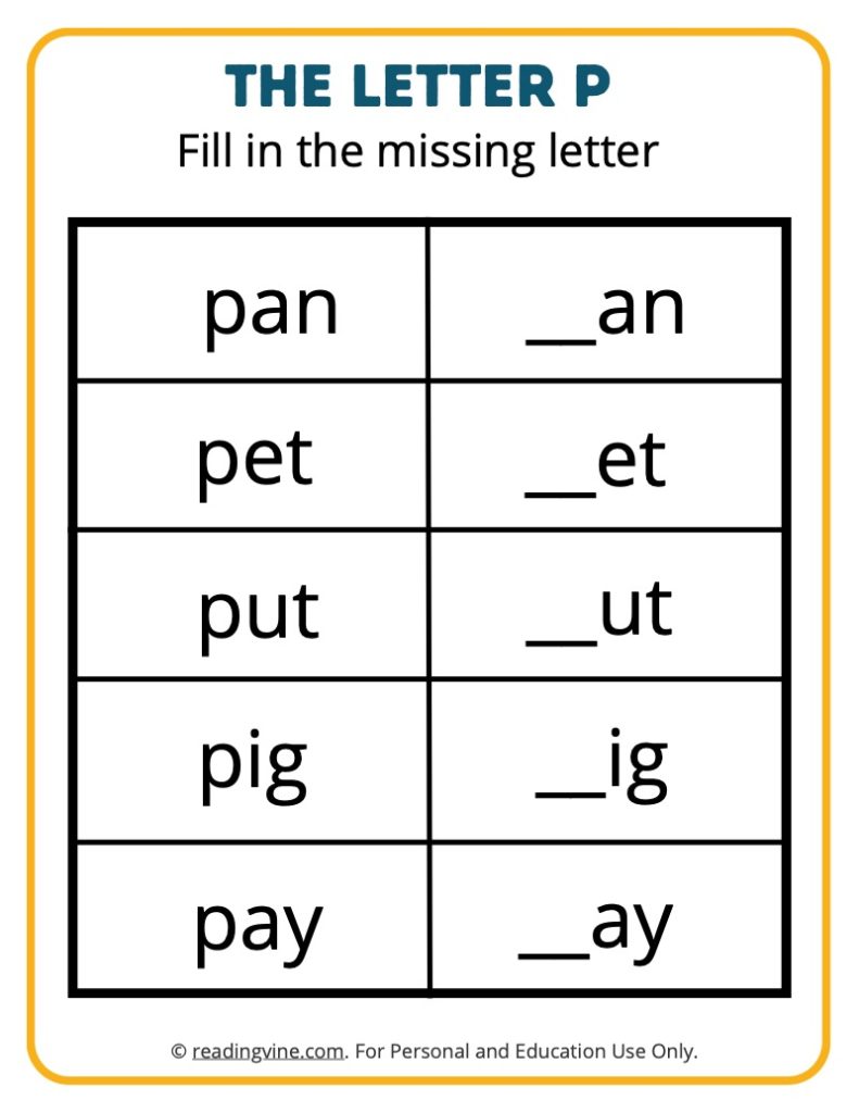 Letter P Worksheets for Pre-K & Kindergarten | ReadingVine