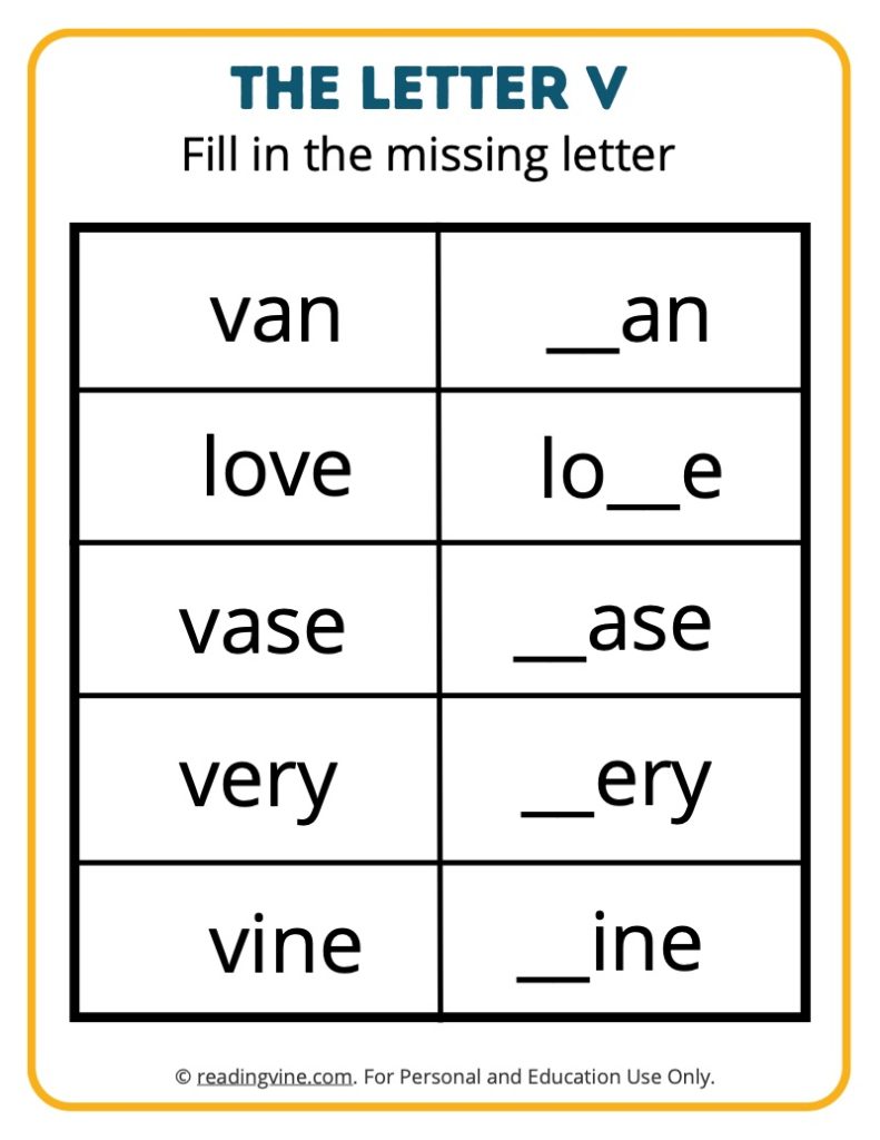Fill In The Missing Letter V Image Readingvine 