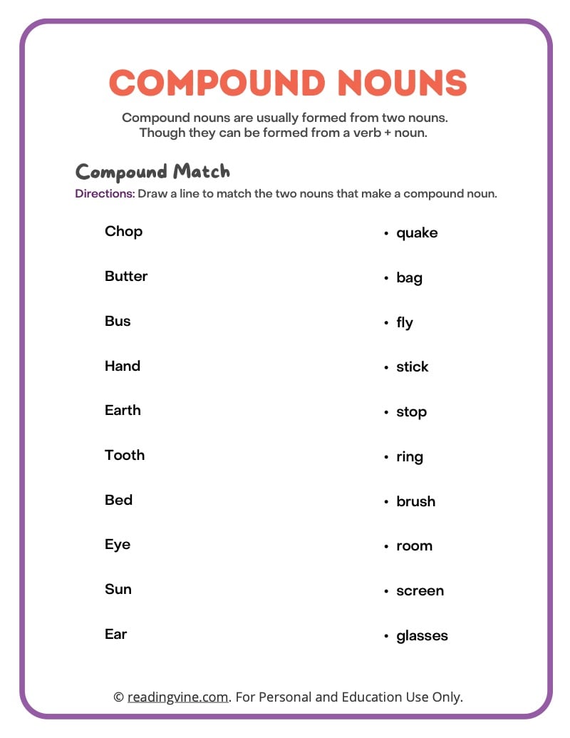 Compound Noun Worksheets, Definition, and Examples - ReadingVine Compound Noun Worksheets, Definition, and Examples - ReadingVine