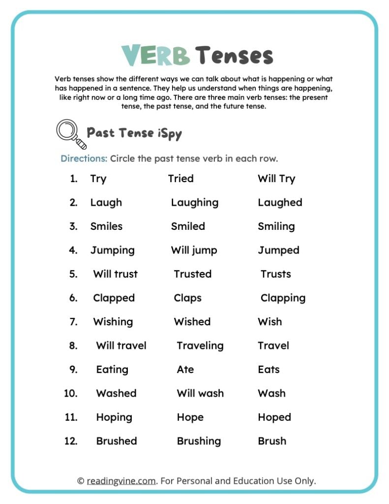 Past Tense Verb iSpy Activity-image - ReadingVine Past Tense Verb iSpy Activity-image - ReadingVine