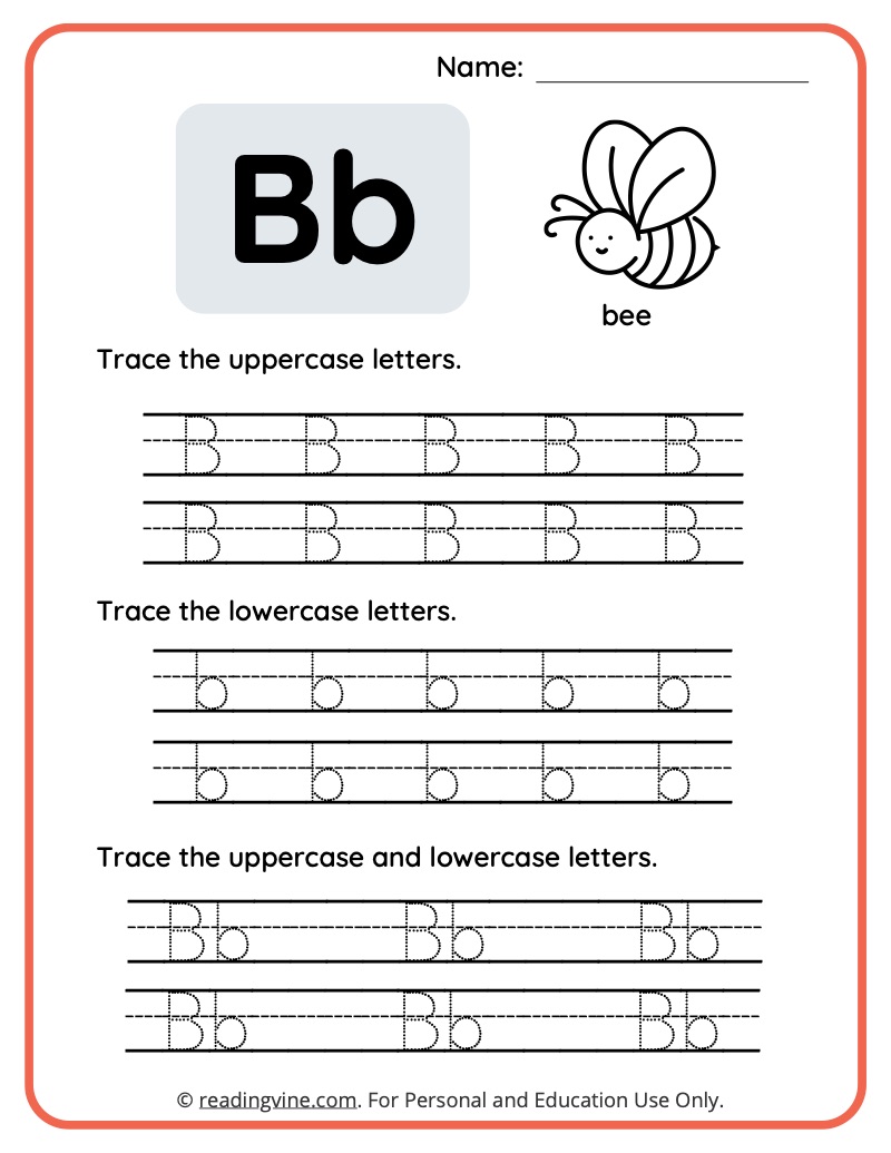 Uppercase And Lowercase Letter B Tracing Worksheet image ReadingVine