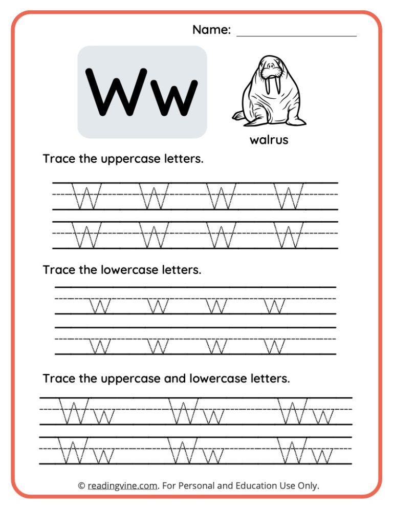 Uppercase and Lowercase Letter W Tracing Worksheet-image - ReadingVine Uppercase and Lowercase Letter W Tracing Worksheet-image - ReadingVine