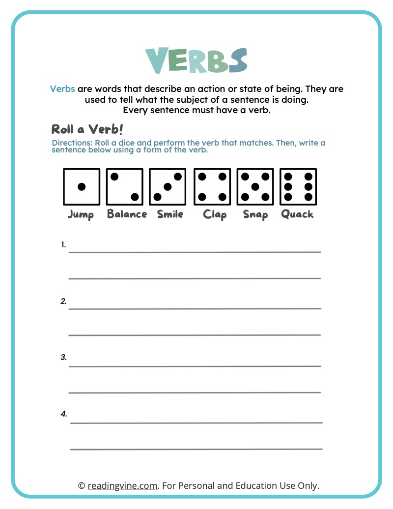 Verbs Worksheets ReadingVine