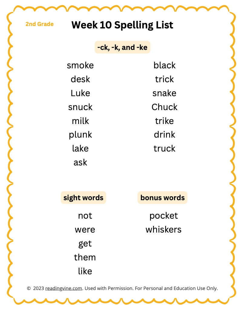 2nd Grade Spelling Week 10 Image ReadingVine 2nd Grade Spelling Week 10 Image ReadingVine