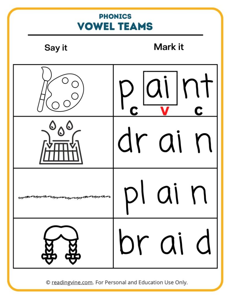 Mark the Vowel Teams Phonics Activity-image - ReadingVine Mark the Vowel Teams Phonics Activity-image - ReadingVine