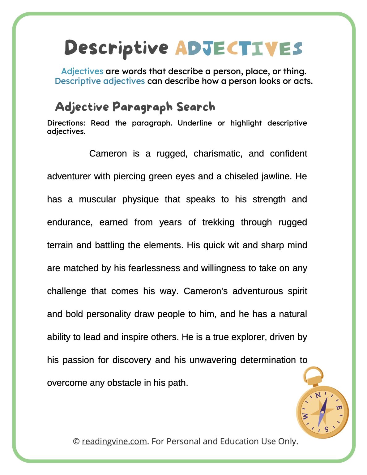 Circle the Descriptive Adjectives Reading Worksheet - ReadingVine