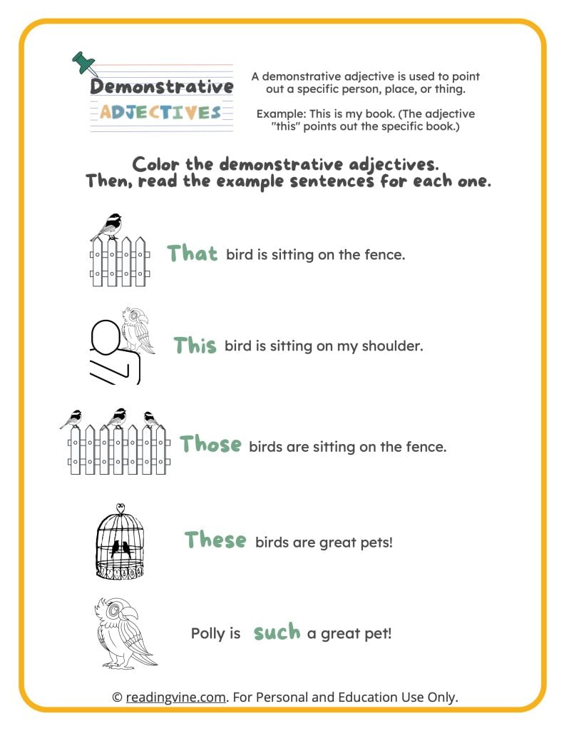 Demonstrative Adjectives Printable Activity-image - ReadingVine Demonstrative Adjectives Printable Activity-image - ReadingVine