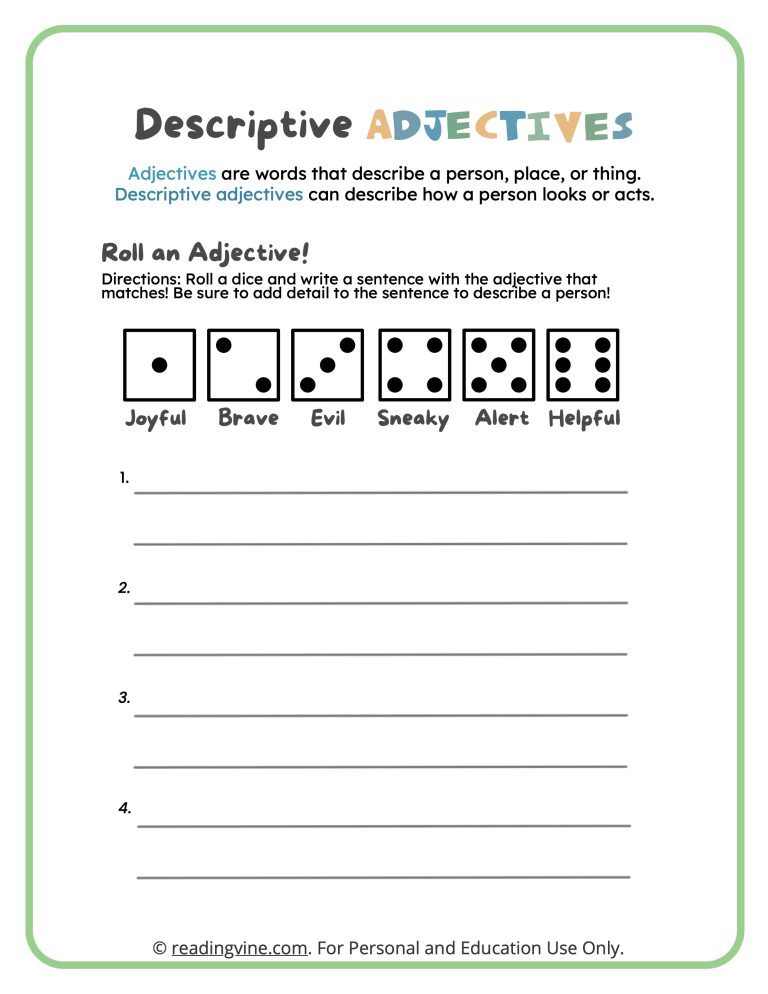 Adjective Worksheets ReadingVine Adjective Worksheets ReadingVine
