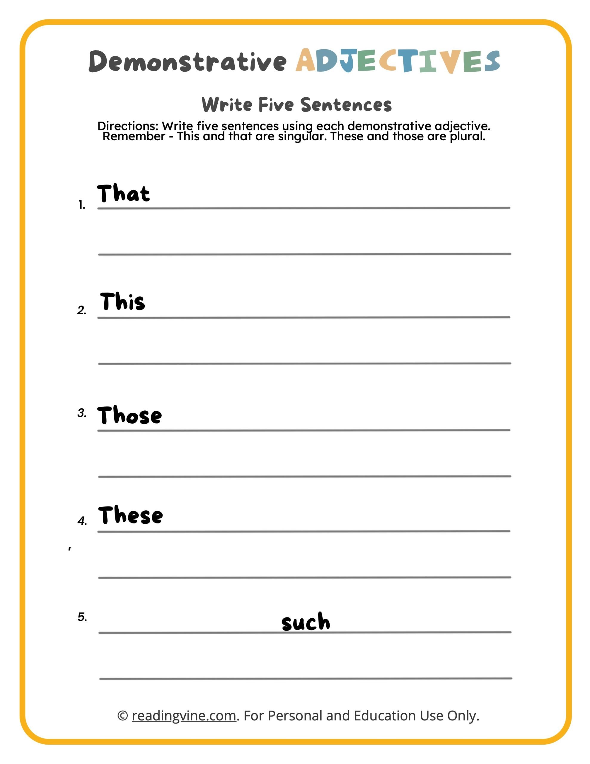 Demonstrative Adjectives Worksheets - ReadingVine Demonstrative Adjectives Worksheets - ReadingVine