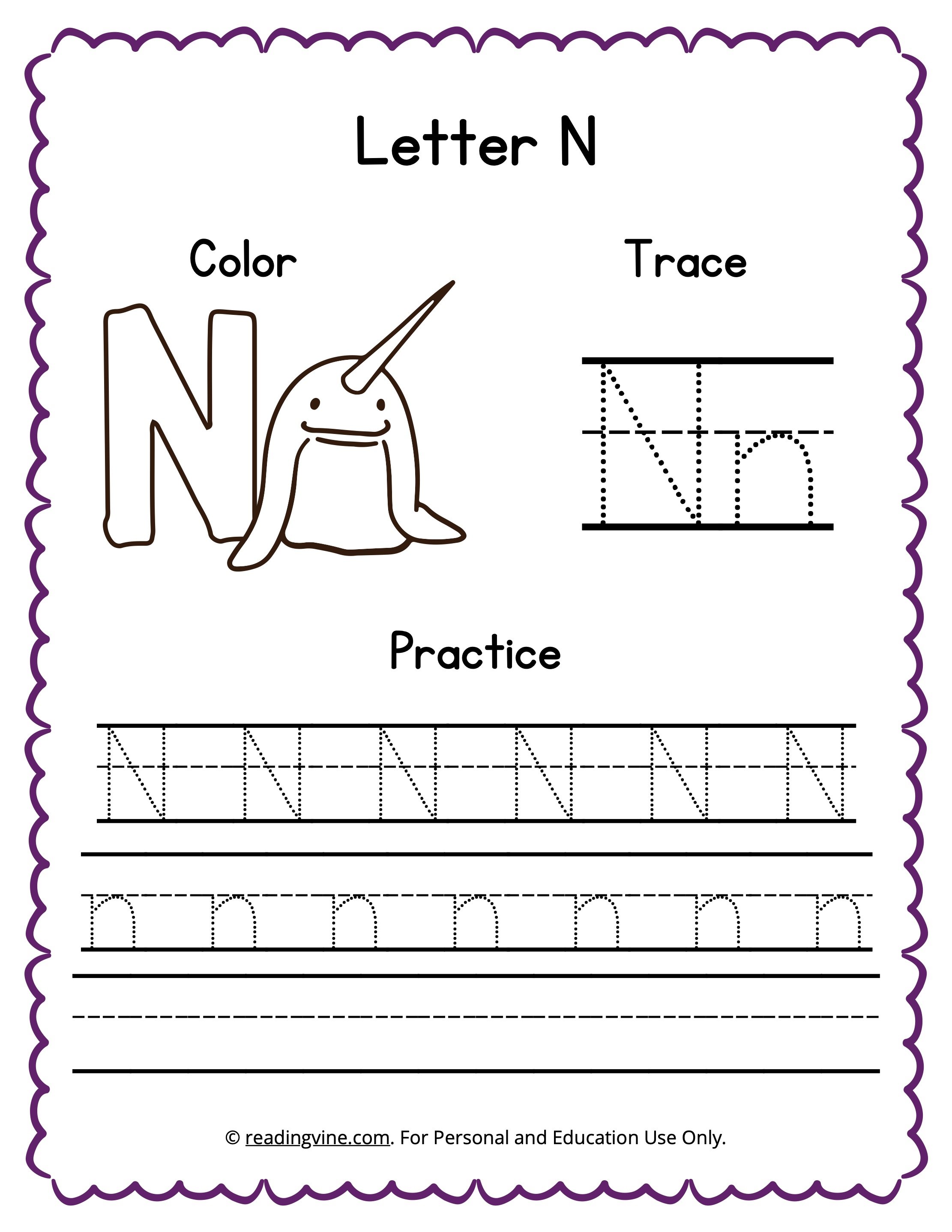 Color Trace And Write The Letter N Worksheet Image Readingvine