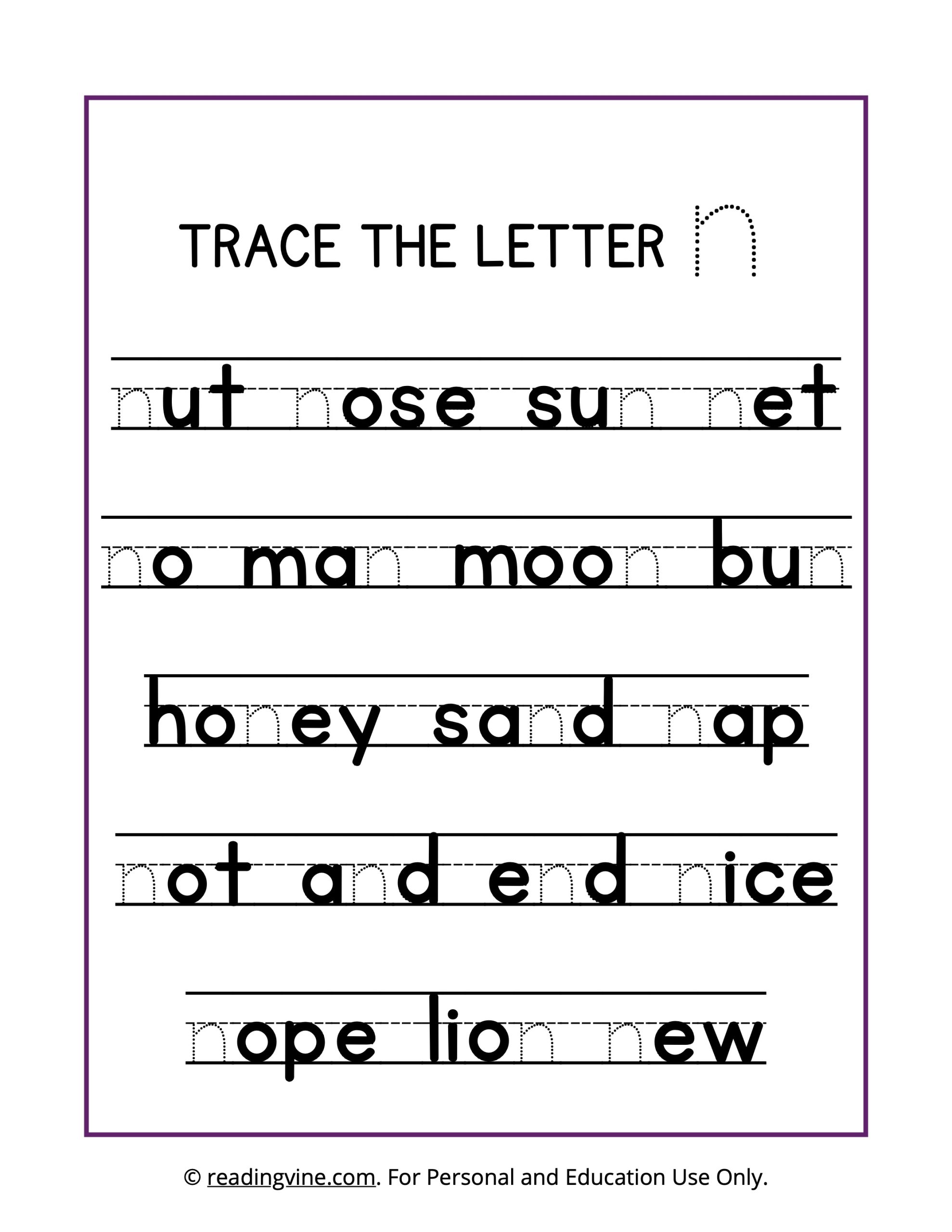 Tracing Letter N Worksheets For Preschool