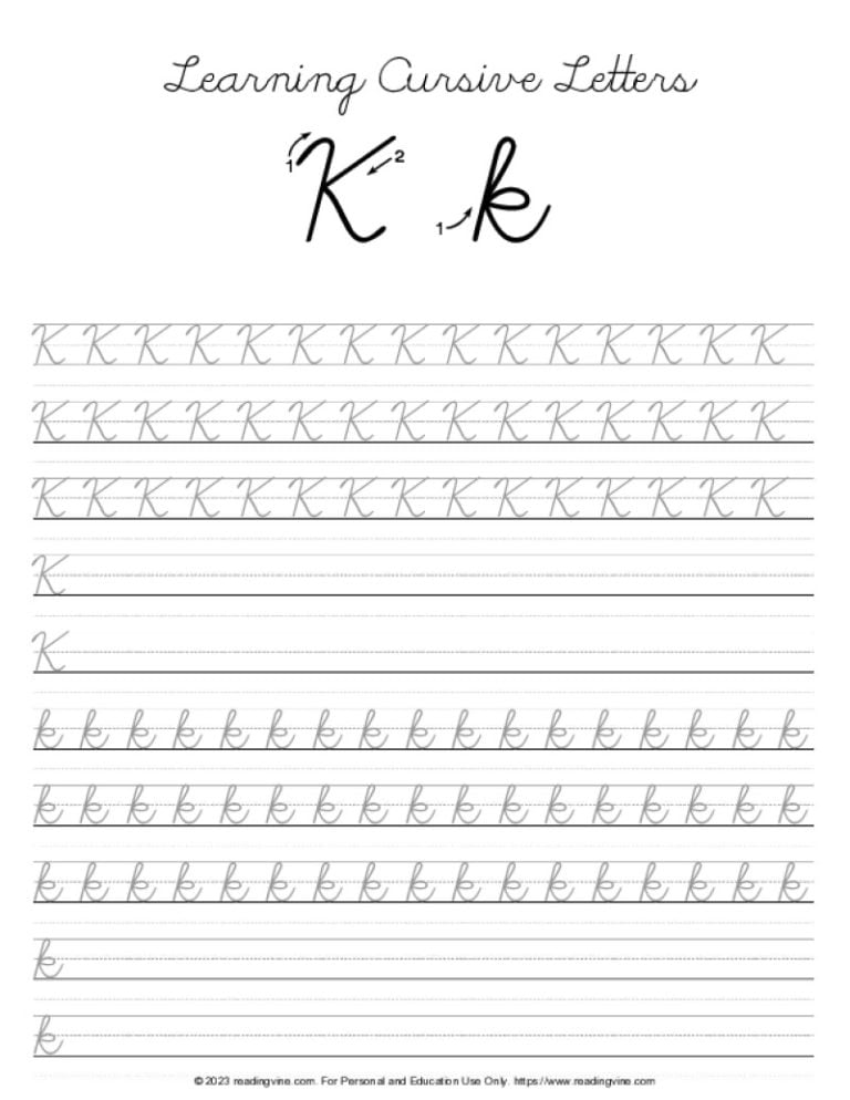 Cursive Letter K Tracing Image Readingvine