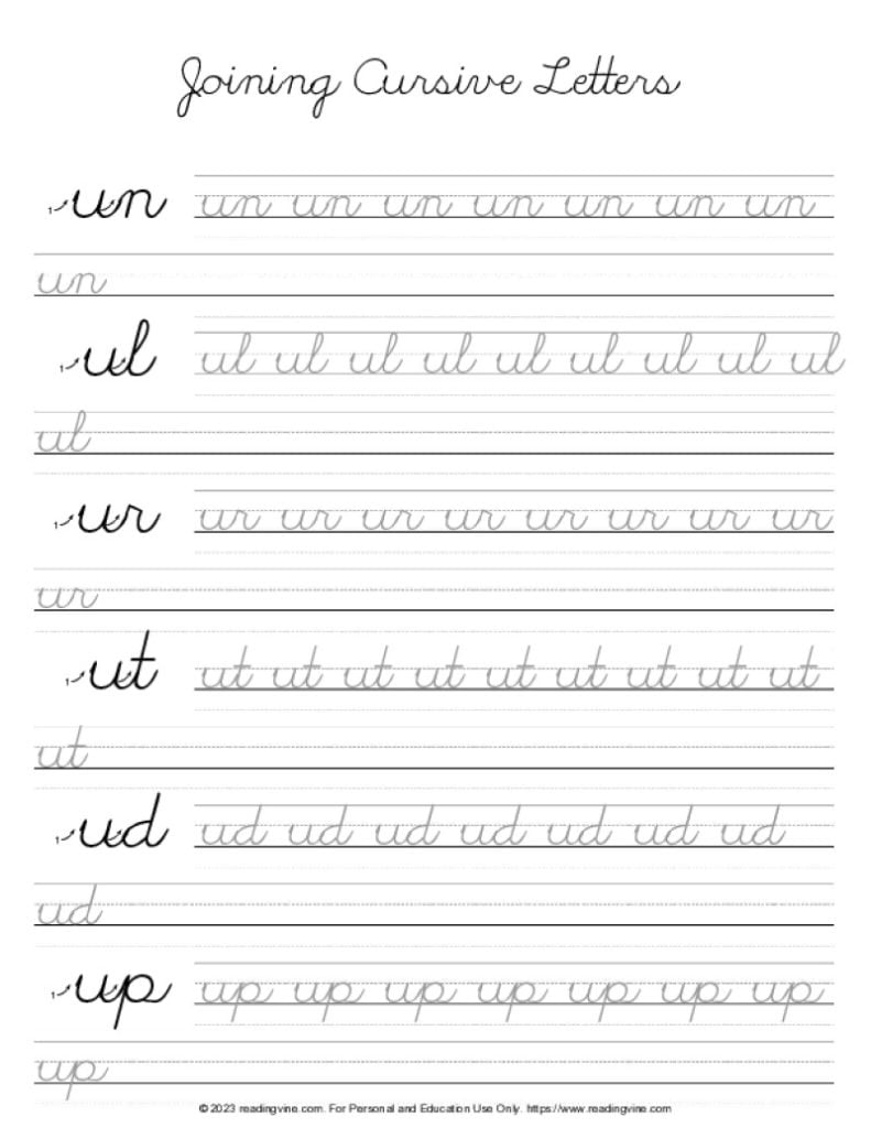 Cursive U – Free Printable Practice Worksheets | ReadingVine