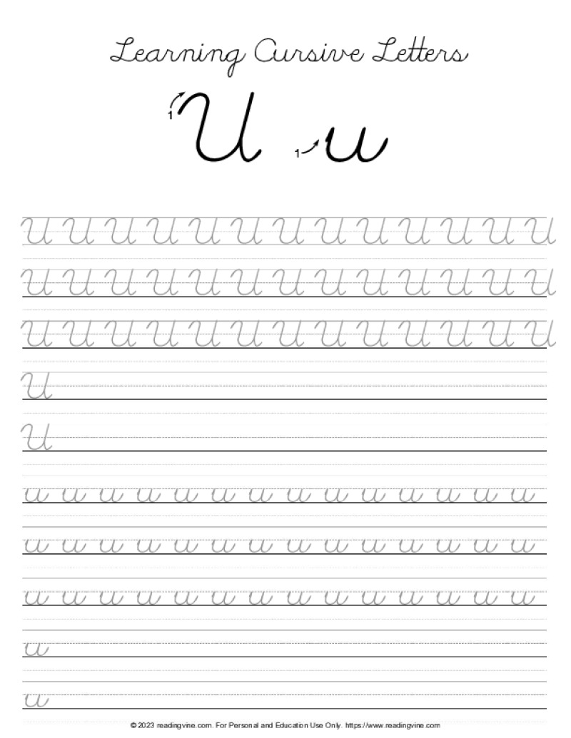 Cursive Writing Letter U ReadingVine