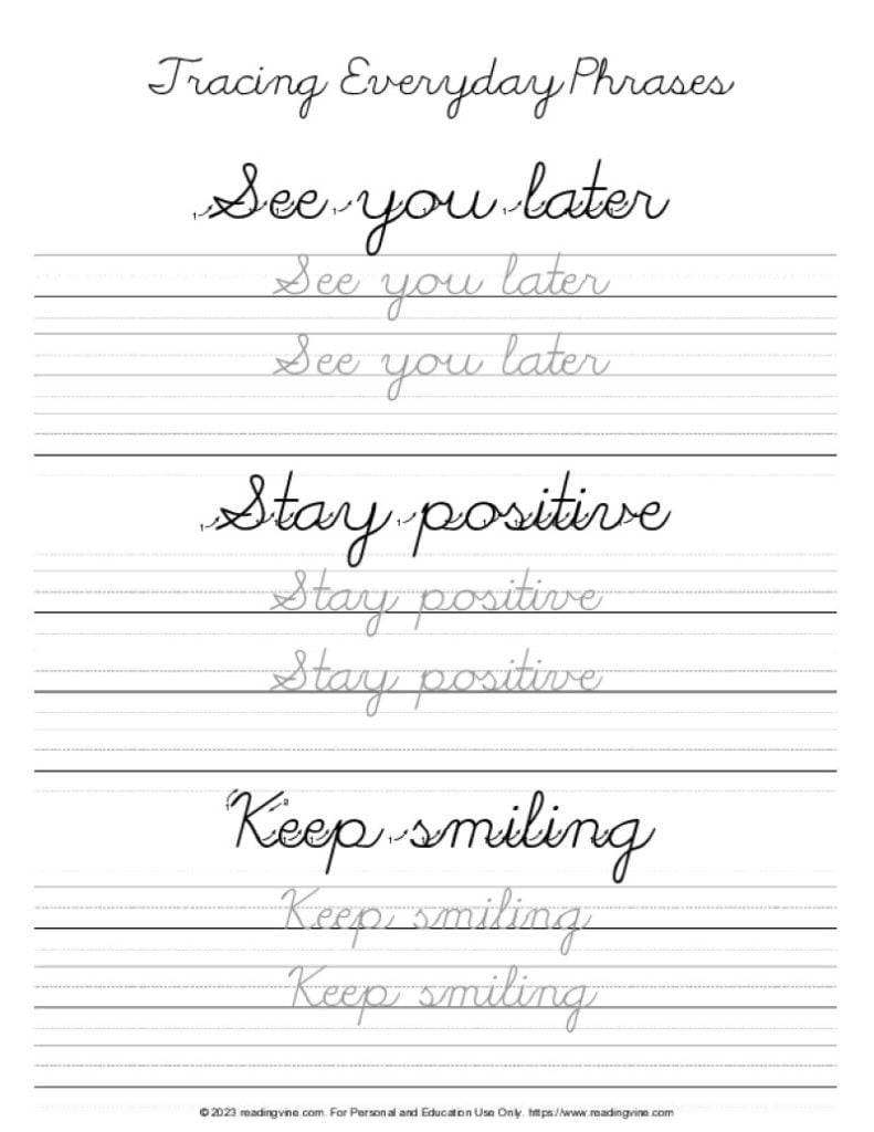 Cursive Writing Practice Sheets (PDF)