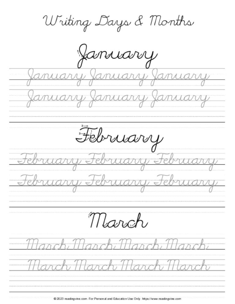 Practice Writing the Months of the Year in Cursive-Image - ReadingVine Practice Writing the Months of the Year in Cursive-Image - ReadingVine