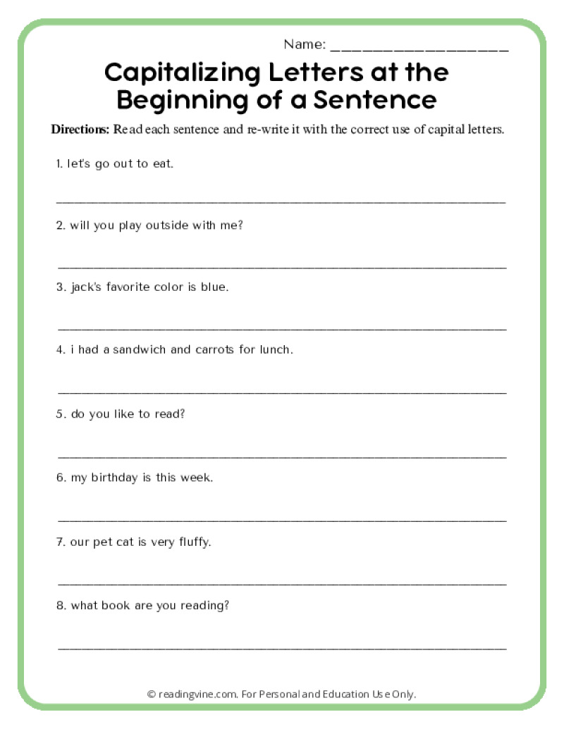 Capitalization Worksheets ReadingVine Capitalization Worksheets ReadingVine