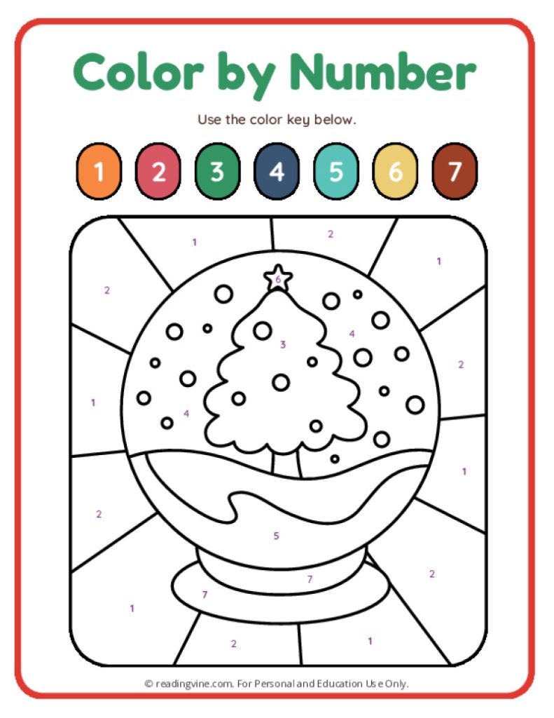 Snow Globe Color by Number Activity - ReadingVine