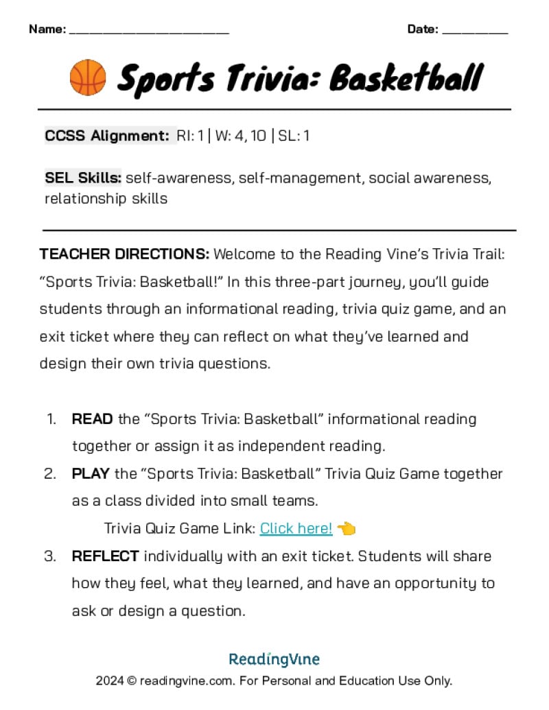 Sports Trivia - Basketball - ReadingVine Sports Trivia - Basketball - ReadingVine