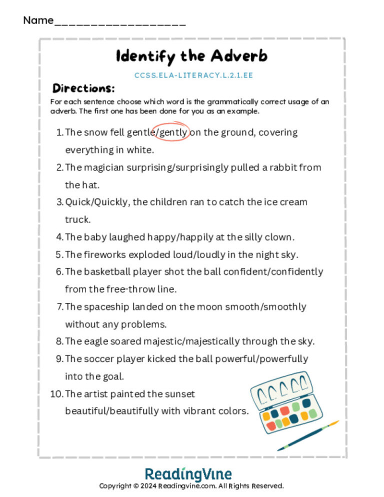 Identify the Adverb - ReadingVine