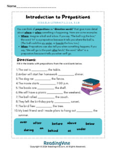 Introduction to Prepositions - ReadingVine