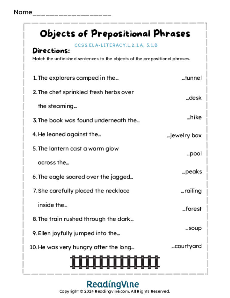 Objects of Prepositional Phrases - ReadingVine